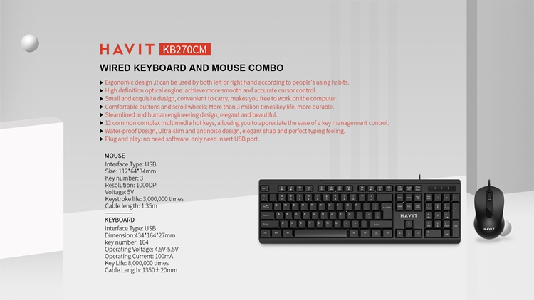 HAVIT KB270CM USB Keyboard & Mouse Combo